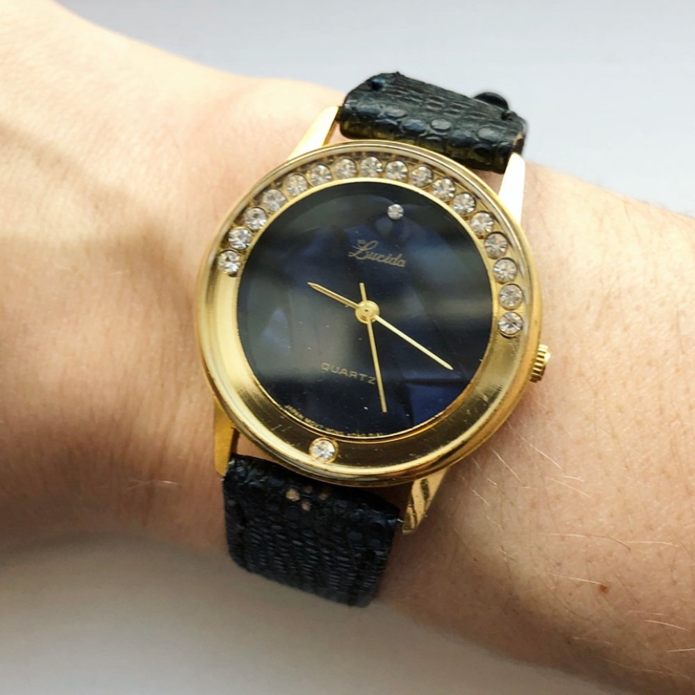 Rare Vintage Black & Gold Lucida Watch - Gem